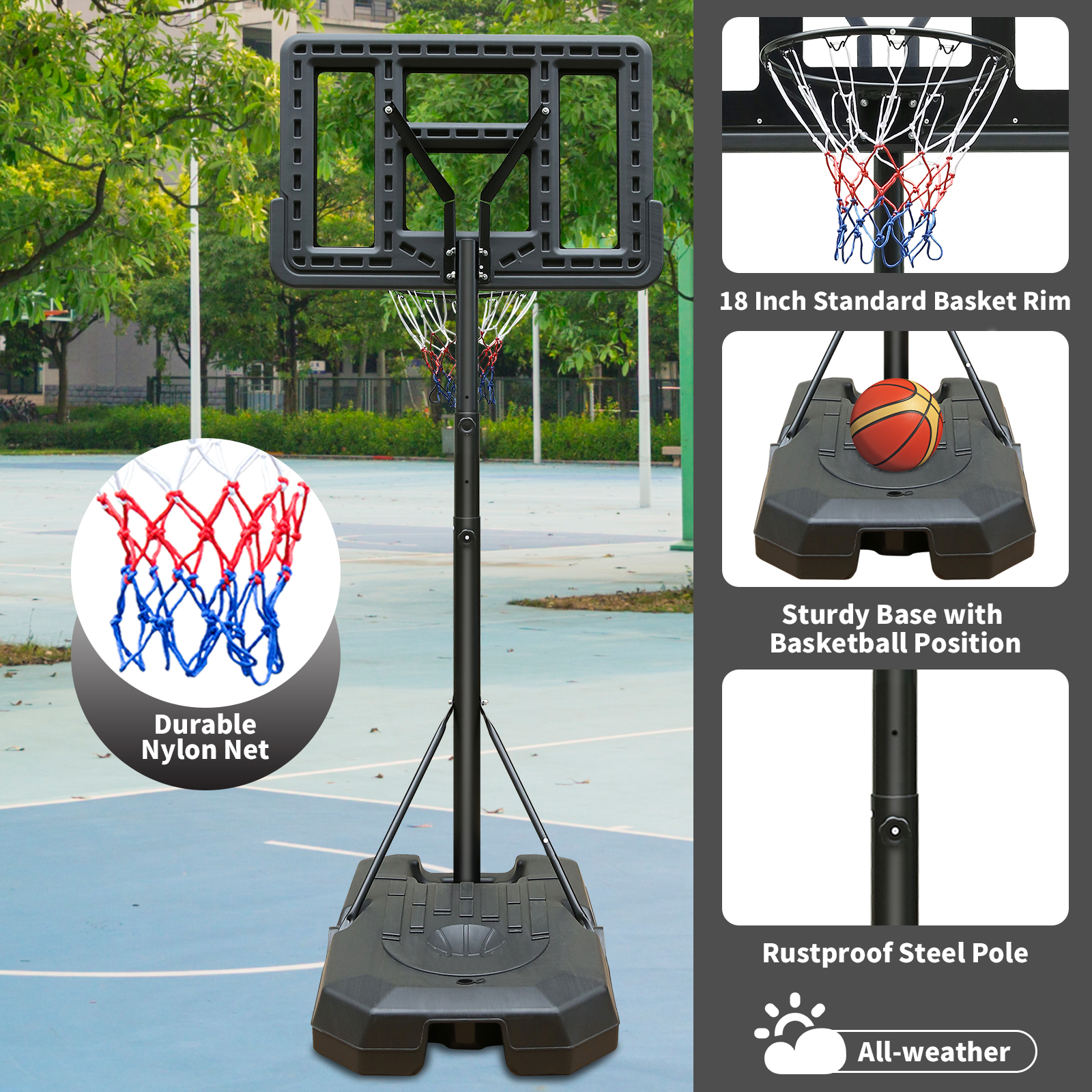 Adjustable Basketball Hoop With 44 Inch Backboard And Wheels - Health ...