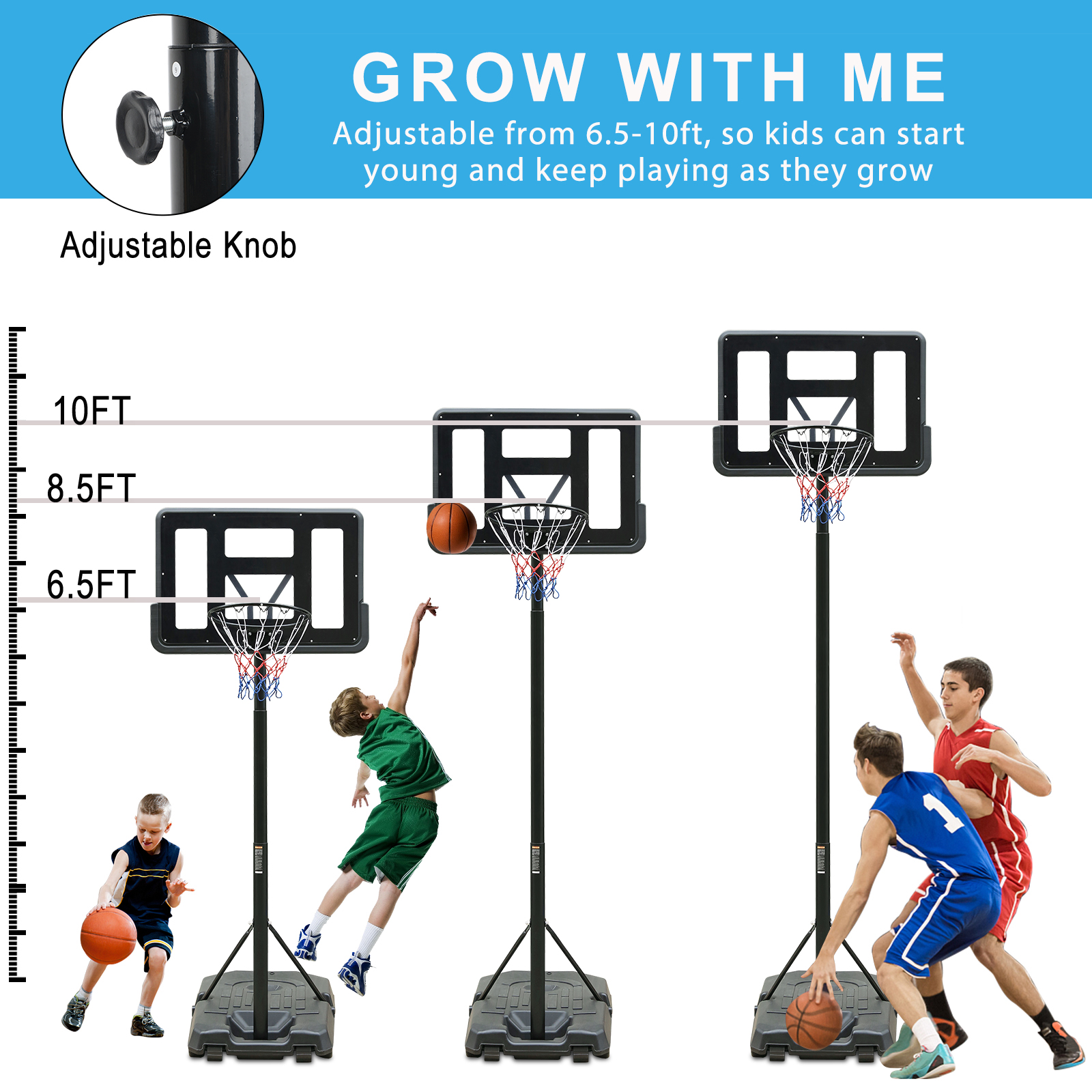 Adjustable Basketball Hoop With 44 Inch Backboard And Wheels - Health ...